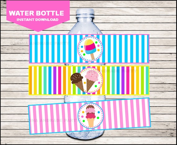 Ice Cream Water Bottle Label instant download Ice Cream | Etsy