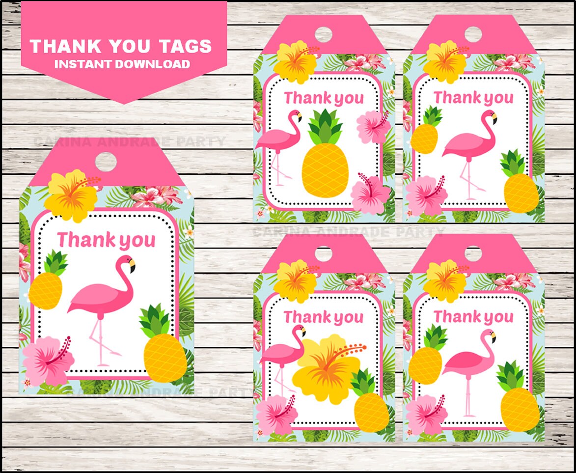 Flamingo Thank you tags instant download Pineapple Tags Pink | Etsy
