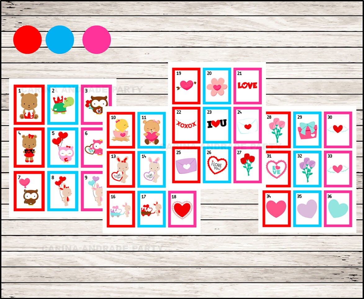 Valentines Day Bingo Printable - 30 Different Cards - Half Page Size ...