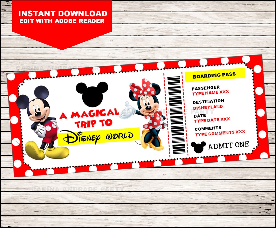 Printable Ticket to Disneyworld DIY Personalize Disneyland Boarding ...