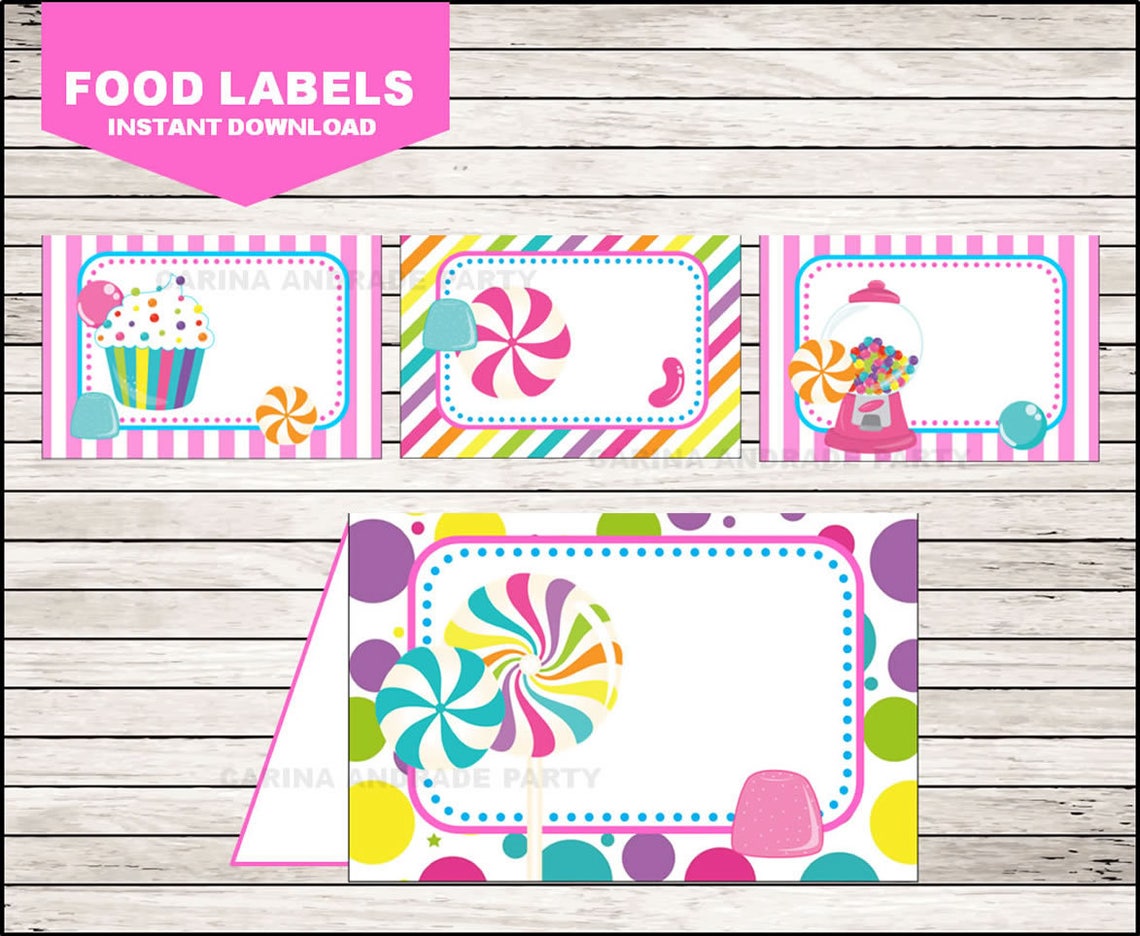 Candy Food Labels Instant Download Sweets Birthday Tent Cards - Etsy