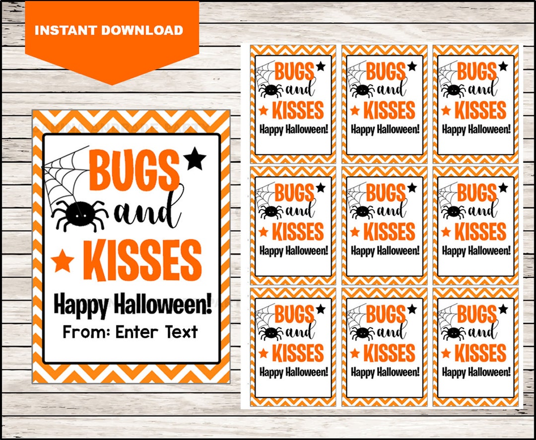 Bugs & Kisses Gift Tags and Bag Toppers, Halloween Party Favor ...