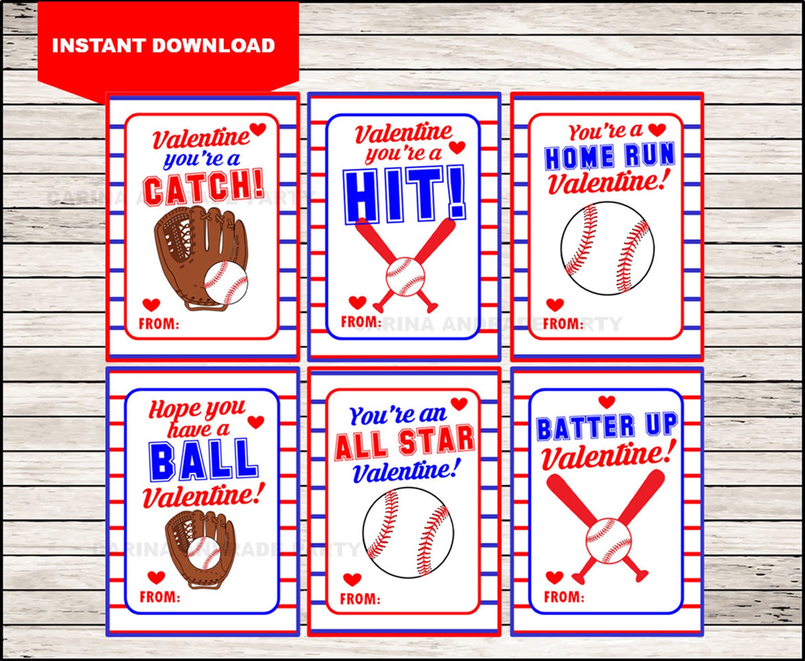 Baseball Valentines Day Cards INSTANT DOWNLOAD Baseball | Etsy