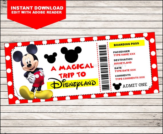 Printable Ticket to Disney DIY Personalize Disney World | Etsy Ireland