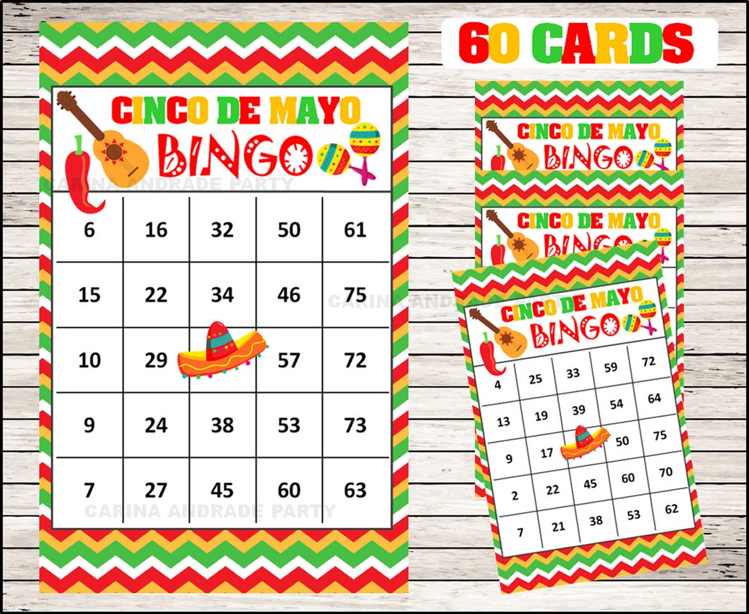 Mexican Fiesta Bingo 60 Cards; Printable Cinco De Mayo Bingo Game ...