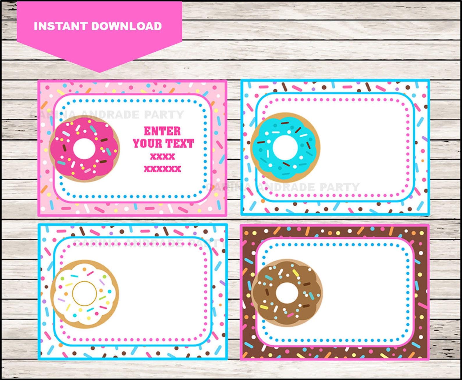 Donut Printable Cards Tags Book Labels Stickers Kids - Etsy