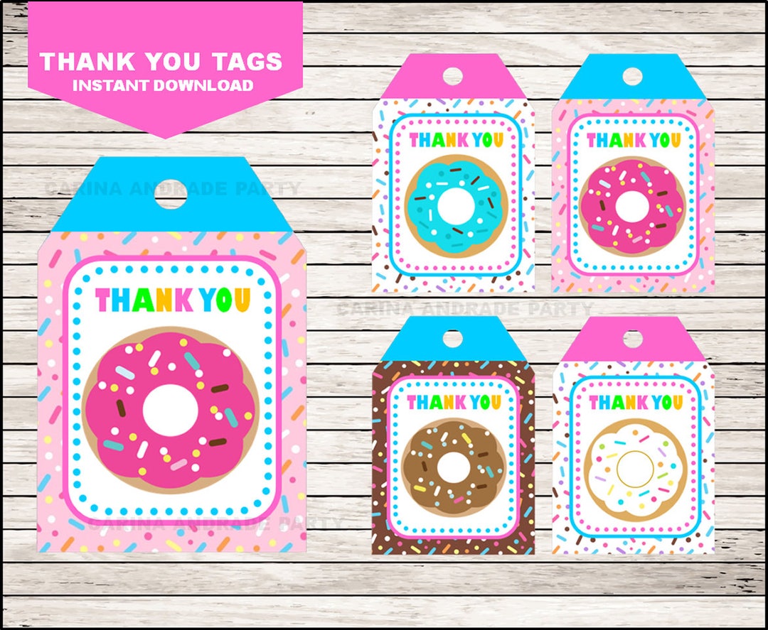 Donut Thank You Tags Instant Download, Donut Tags, Donut Party Thank ...