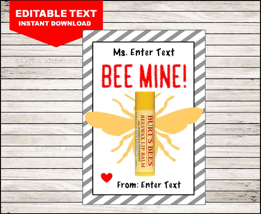 Printable Teacher Valentines, Bee Valentine bee Mine, Editable, INSTANT ...