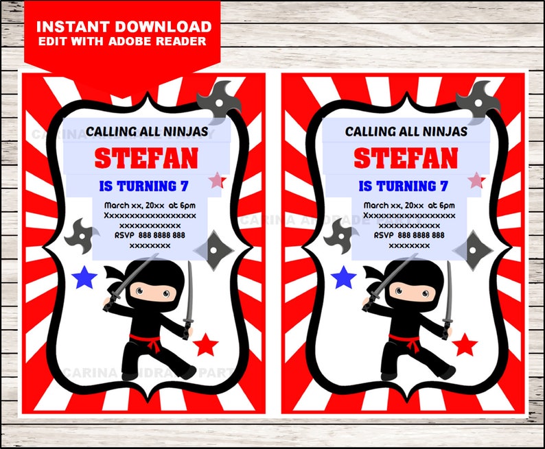 Ninja invitation Ninja Birthday invitation Ninja party | Etsy