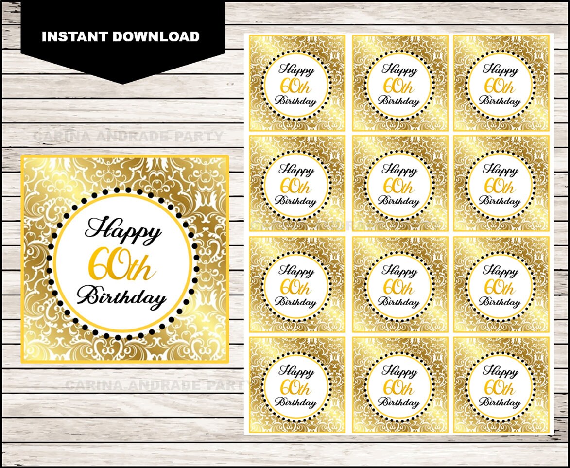 60th Birthday Printable Cupcake toppers Sticker labels and | Etsy