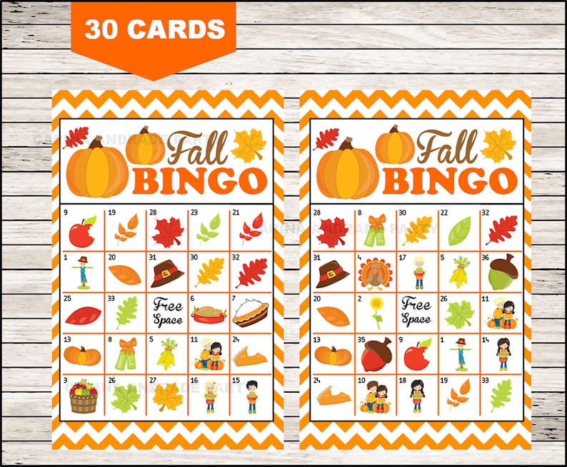 Fall Autumn Bingo Game Printable 30 different Cards | Etsy