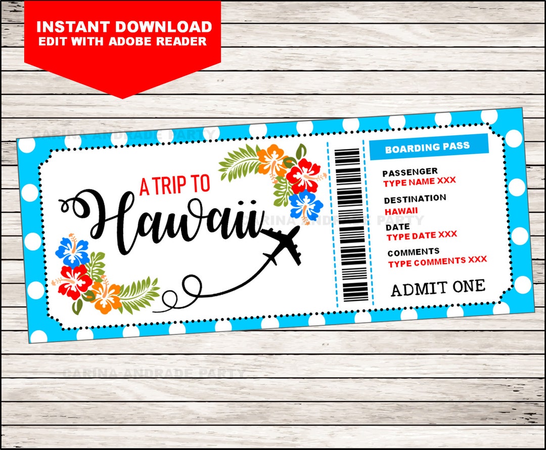 Hawaii Birthday Gift Boarding Pass Ticket, Surprise Flight, Trip ...