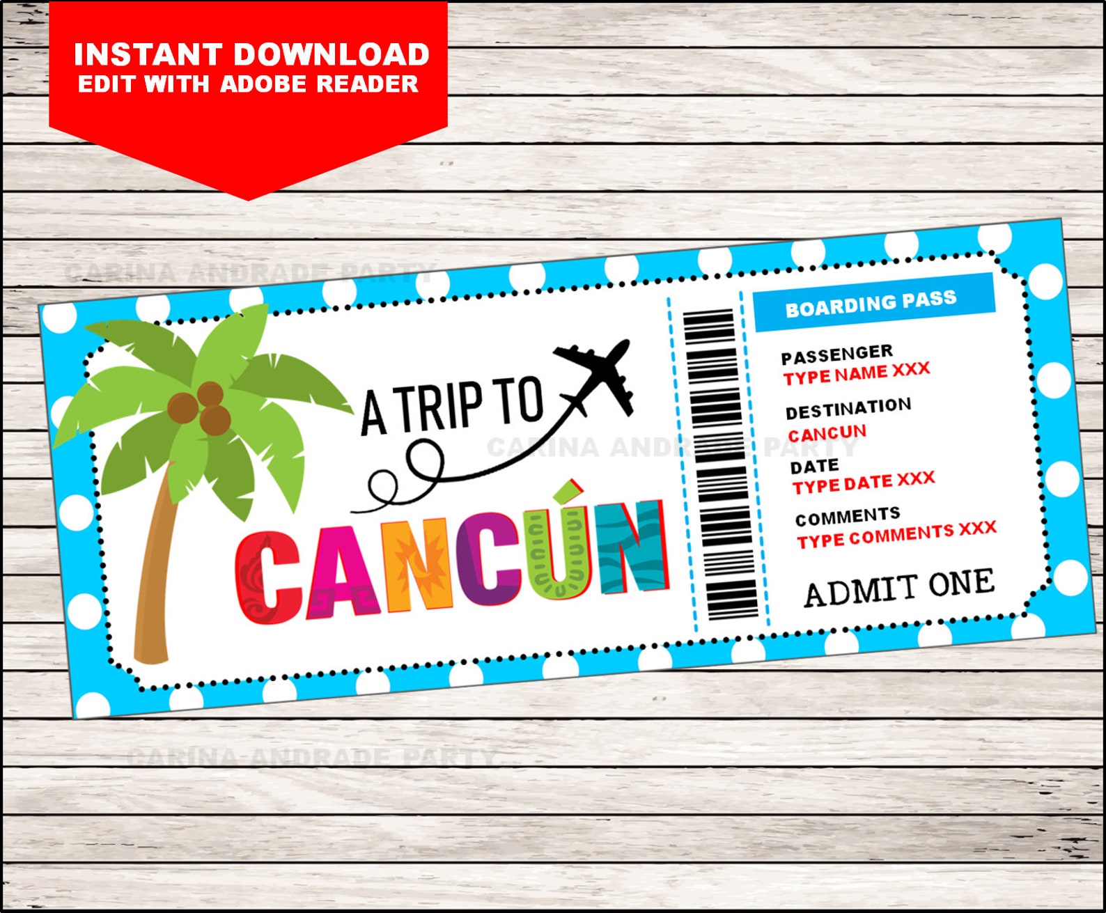 Cancun Birthday Gift Boarding Pass Ticket Surprise Flight - Etsy