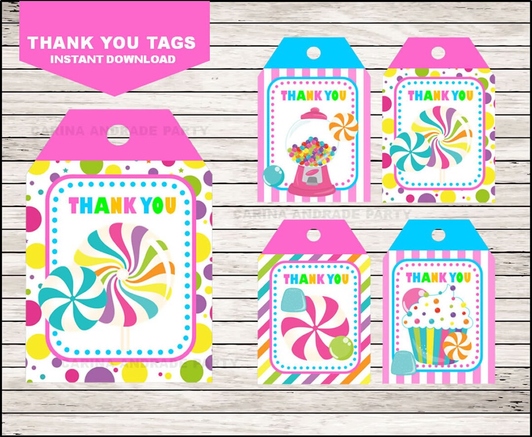 Candy Thank You Tags Instant Download, Sweets Birthday Tags, Candyland ...