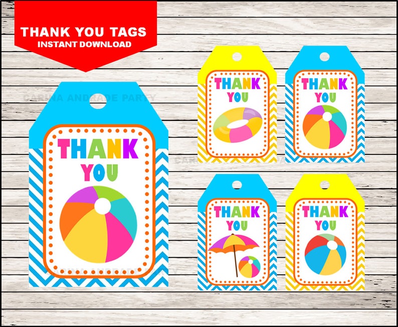 Pool Party Thank You Tags Instant Download Swimming Pool - Etsy