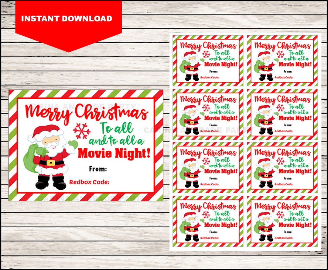 Printable Christmas Redbox Gift Tag Merry Christmas and to All a MOVIE ...