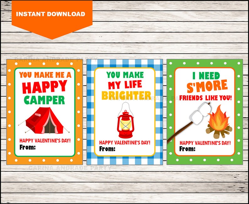 Camping Valentines Day Cards INSTANT DOWNLOAD Camper - Etsy