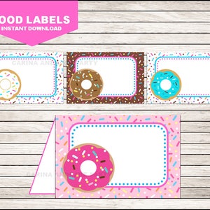 Donut Food Labels Instant Download, Donut Tent Cards , Donut Party Food ...