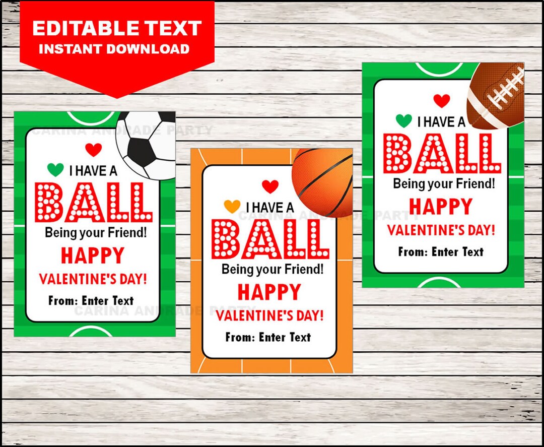 Valentine Cards, SPORTS, Football, Basketball, Soccer, Instant Download ...