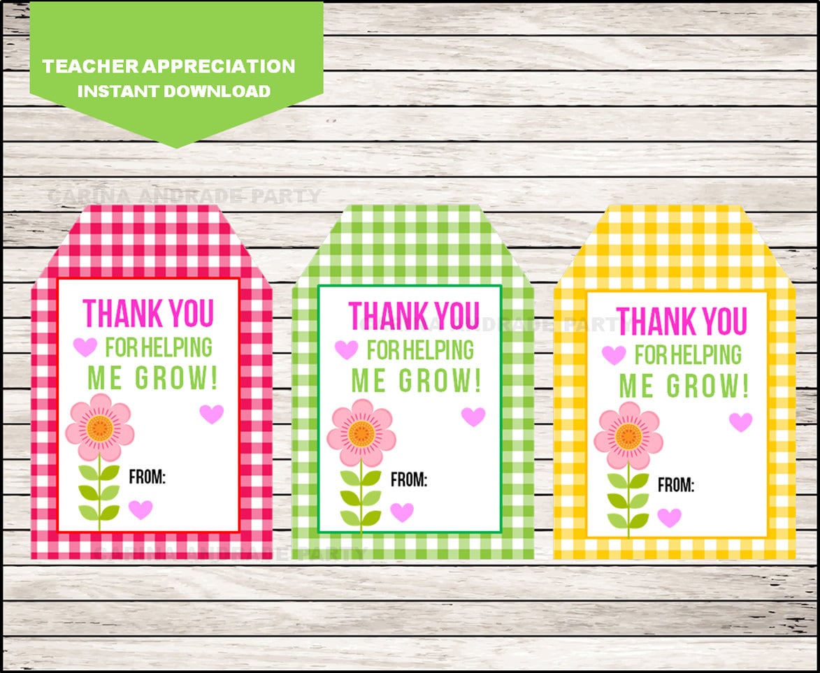 Teacher Appreciation Tags Instant Download, Thank You for Helping Me ...