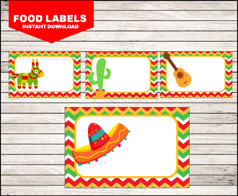 Mexican Fiesta Food Labels Instant Download Cinco De Mayo - Etsy
