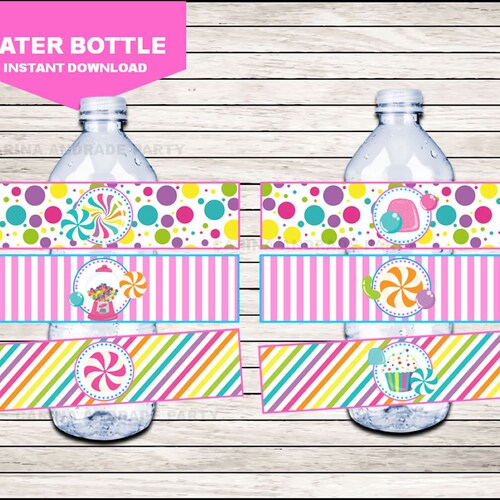 Candy Water Bottle Label Instant Download Sweets Birthday - Etsy