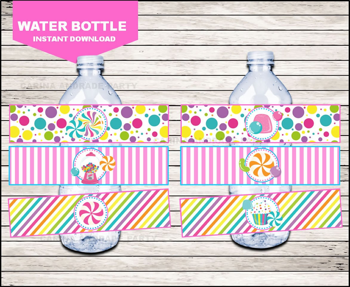 Candy Water Bottle Label Instant Download Sweets Birthday - Etsy