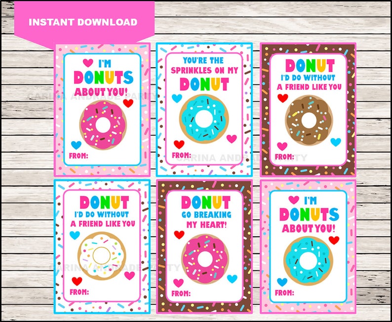 Donut Valentines Day Cards INSTANT DOWNLOAD Sweet Valentine | Etsy