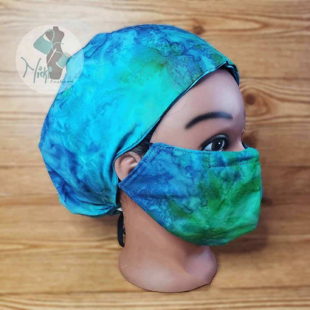 Euro Cap Green & Blue Watercolor Satin Lined or Cotton Nurse Surgery ...