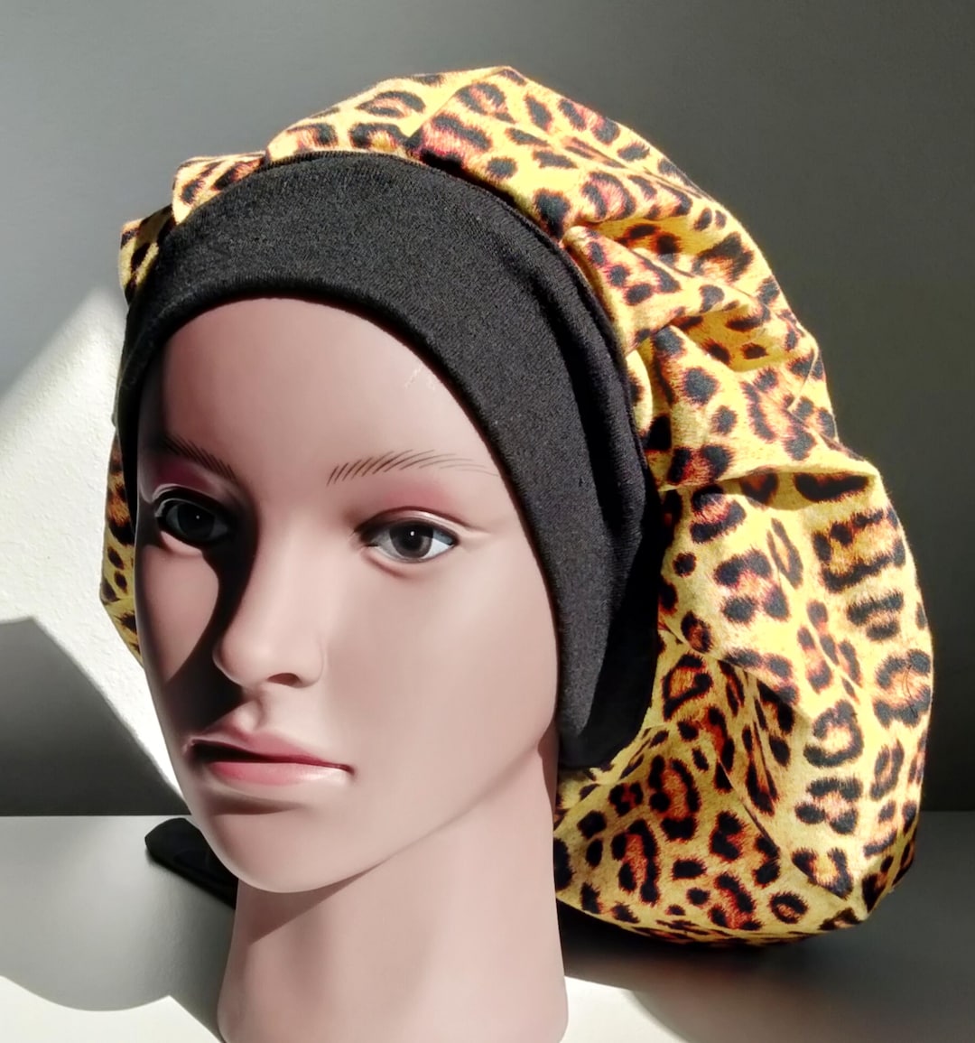 Sleep Satin Lined Cheetah Bonnet Soft Stretchy Cotton Band and Ties - Etsy