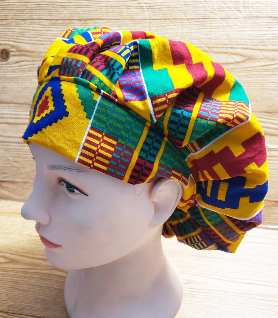 Black History Kente Cloth Rich Color Bonnet for Women 100% Cotton With ...