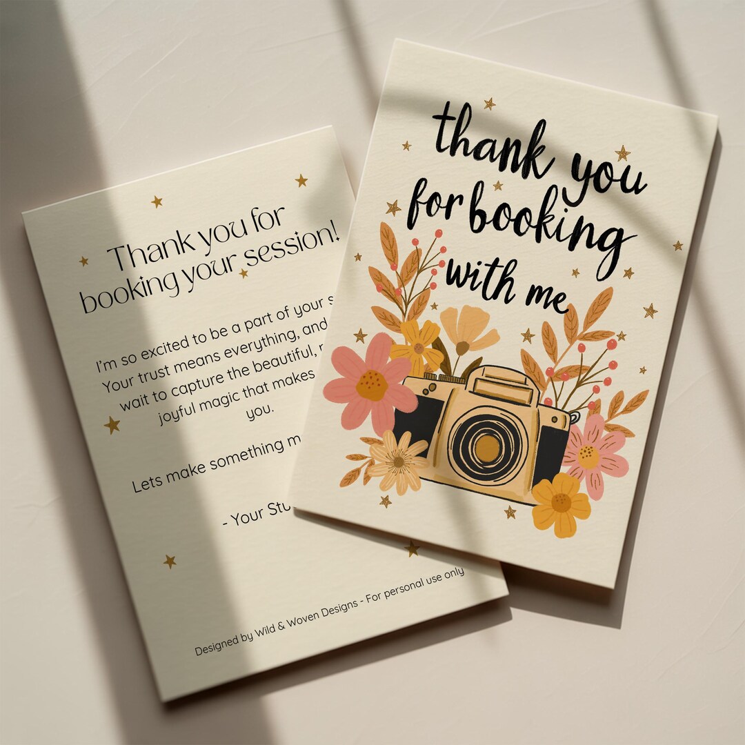 Thank You for Booking Card for Photographers – 5x7 Printable Canva ...