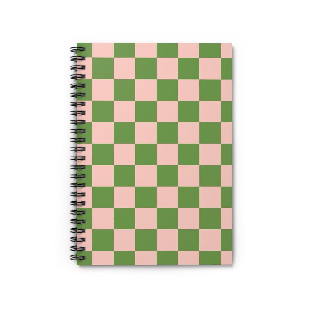 Green and Pink Checkerboard Spiral Notebook | Ruled Notebook - Etsy