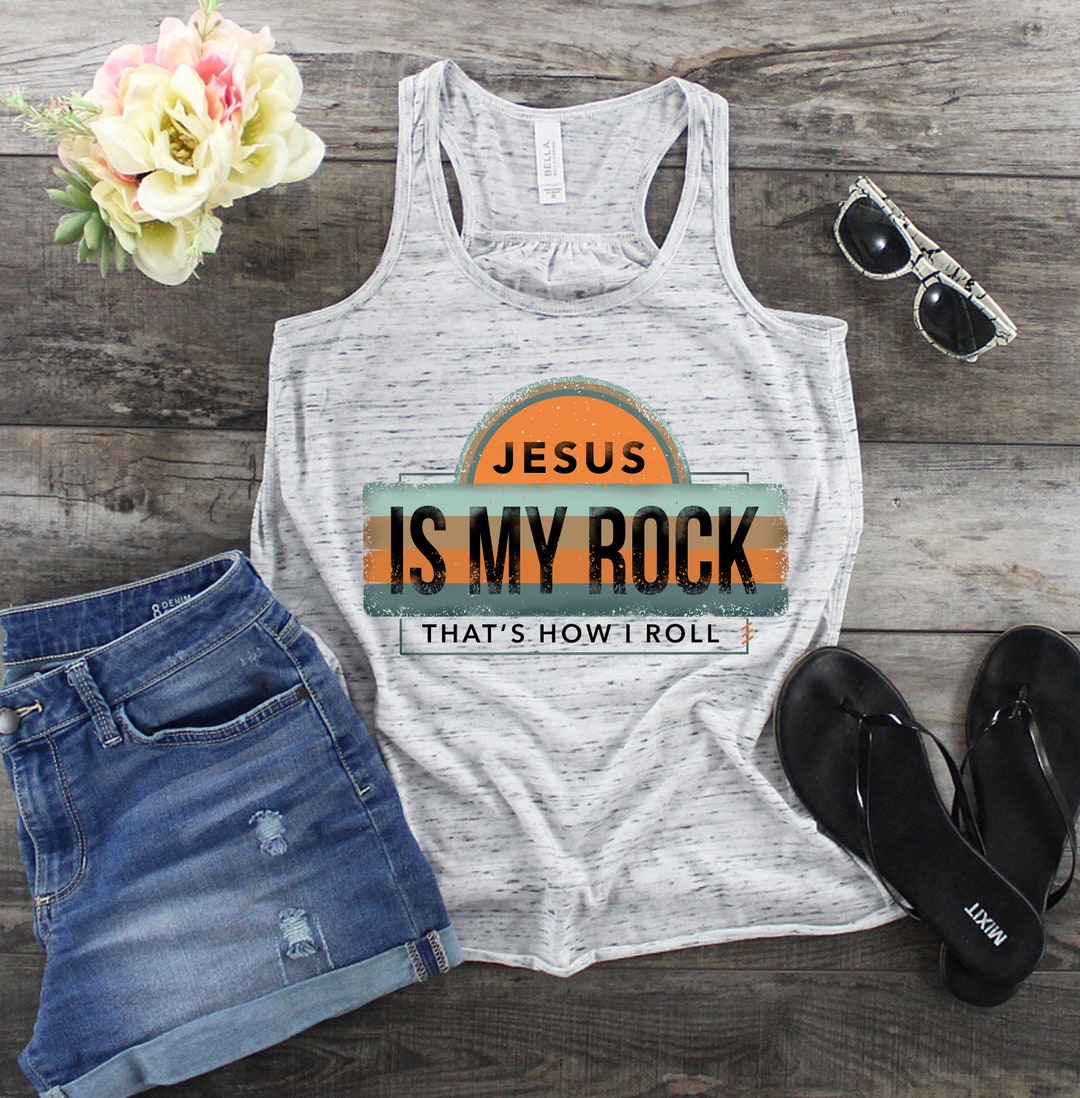 Jesus is My Rock Flowy Racerback Tank, Summer Shirt, Beach, Pool ...