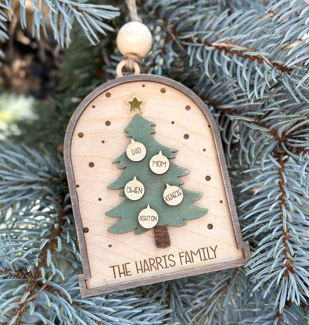 Tree Family Christmas Ornament, Engraved Ornament, Wood Ornament ...