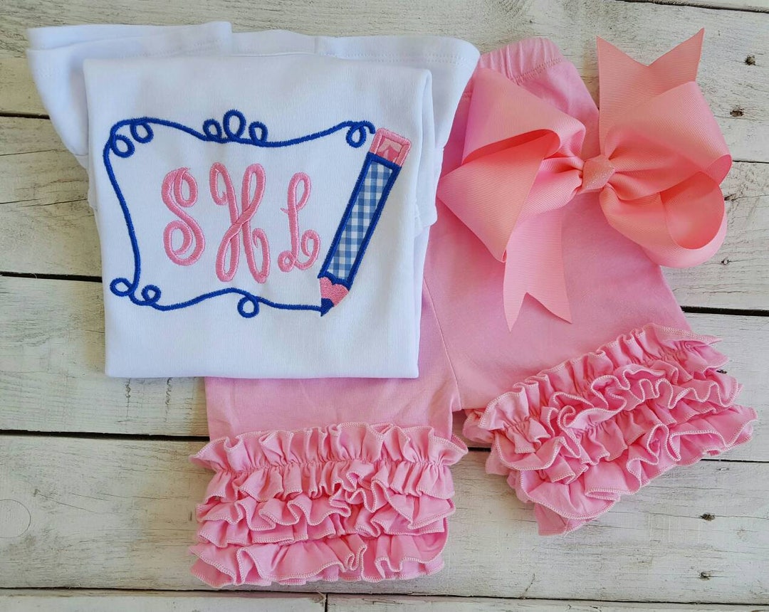 Monogrammed Girl School Outfit, Boutique Clothing, Monogram Shirt ...