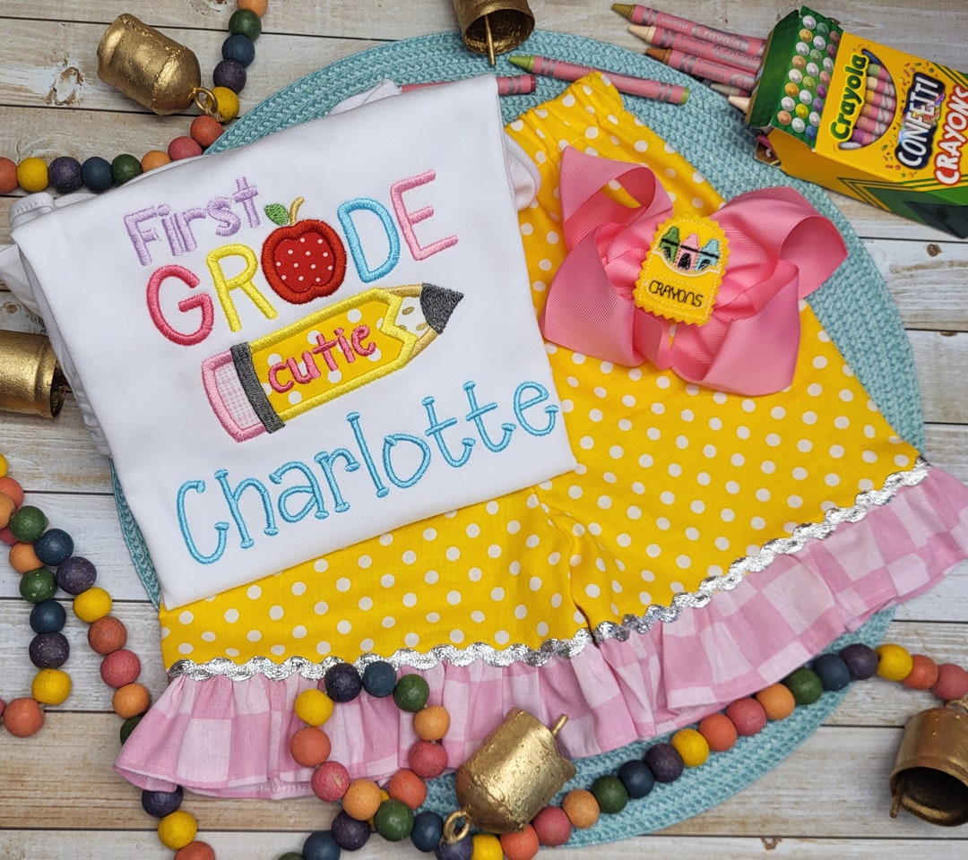 School Outfit for Girls, First Grade Shirt, Boutique Clothing, Monogram ...