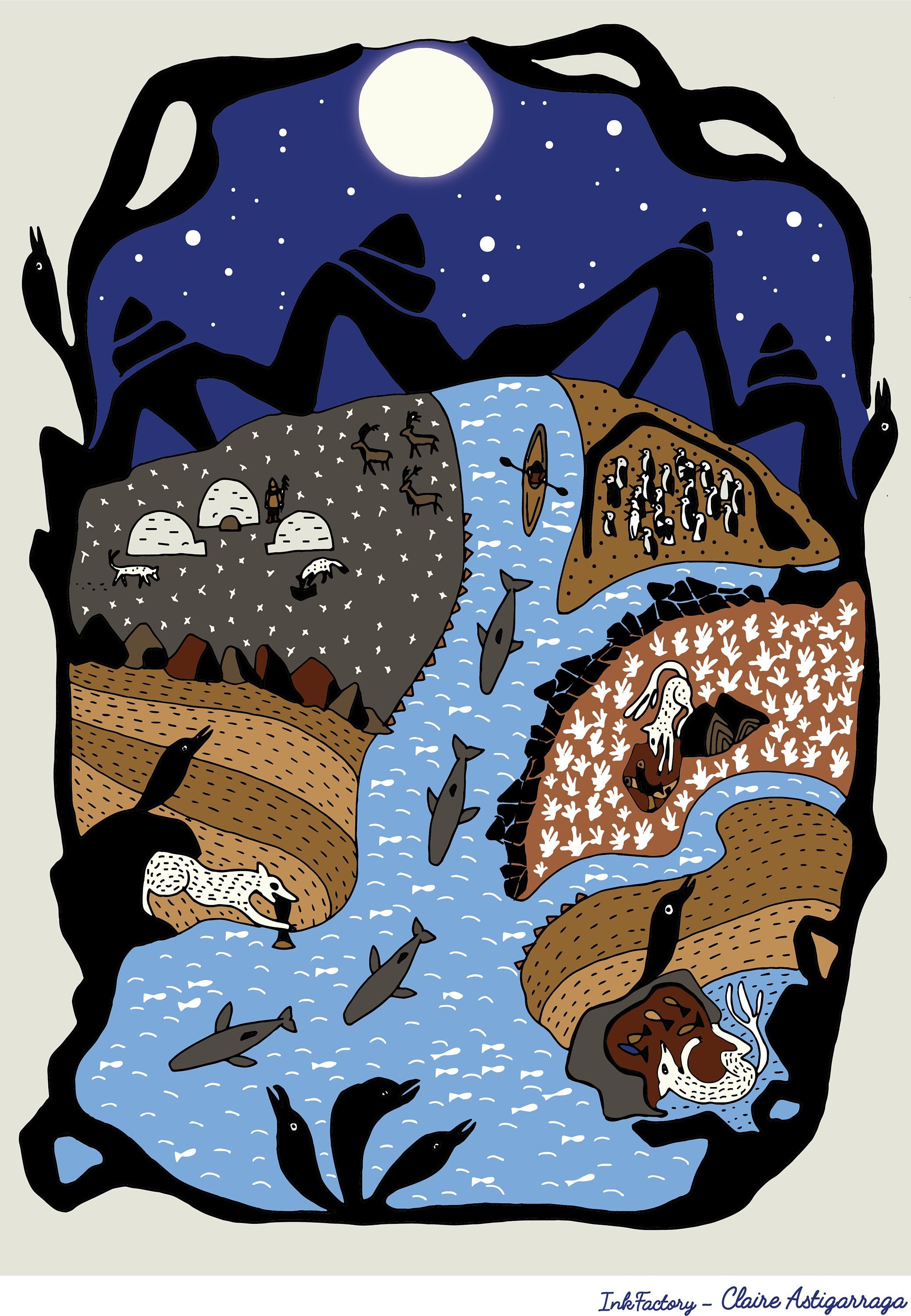 Ink Factory Poster A3, ART INUIT NIGHT, Series inuit Tale - Etsy