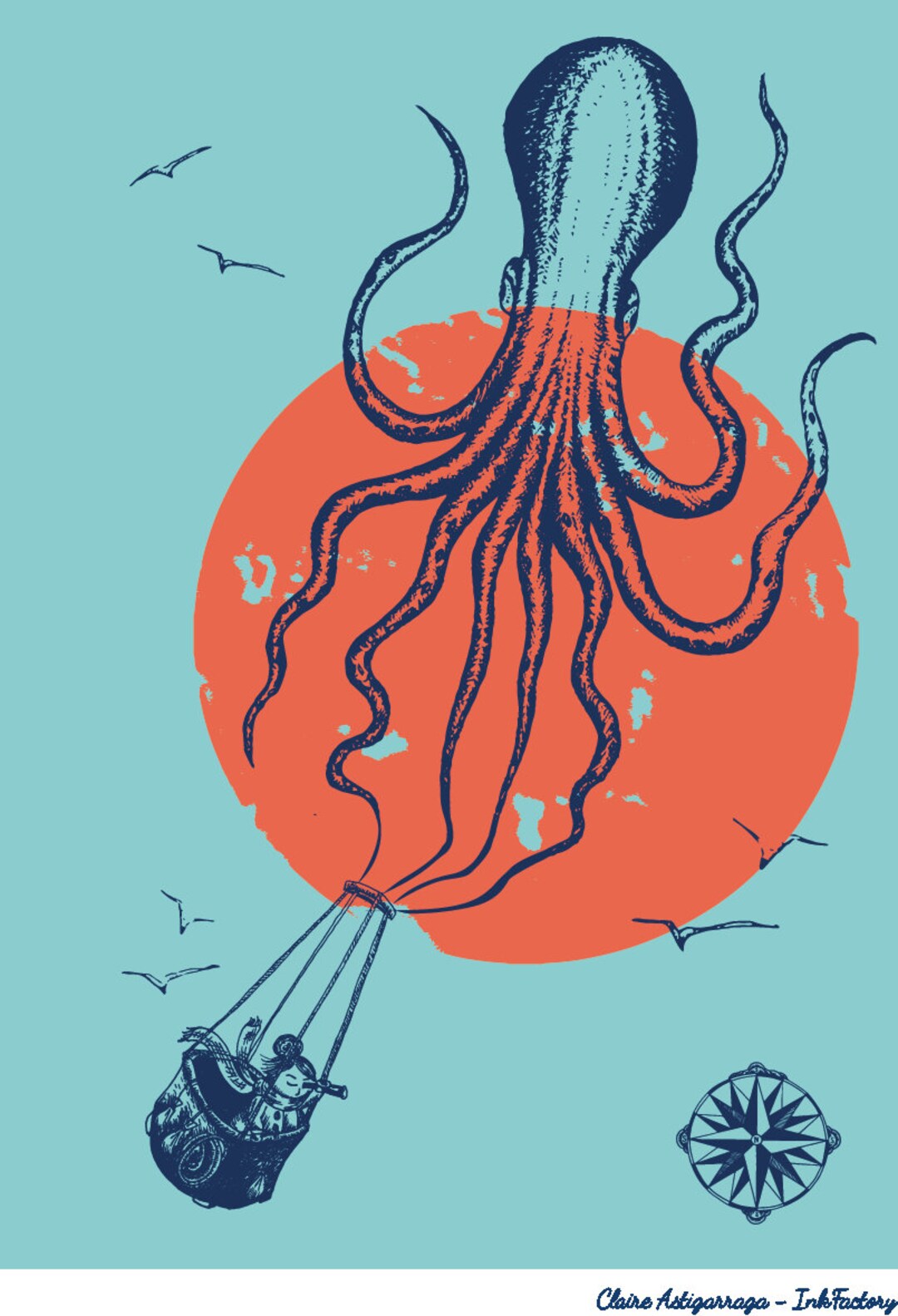 Map A5, FLYING OCTOPUS, Series extraordinary Marine Animals. - Etsy UK