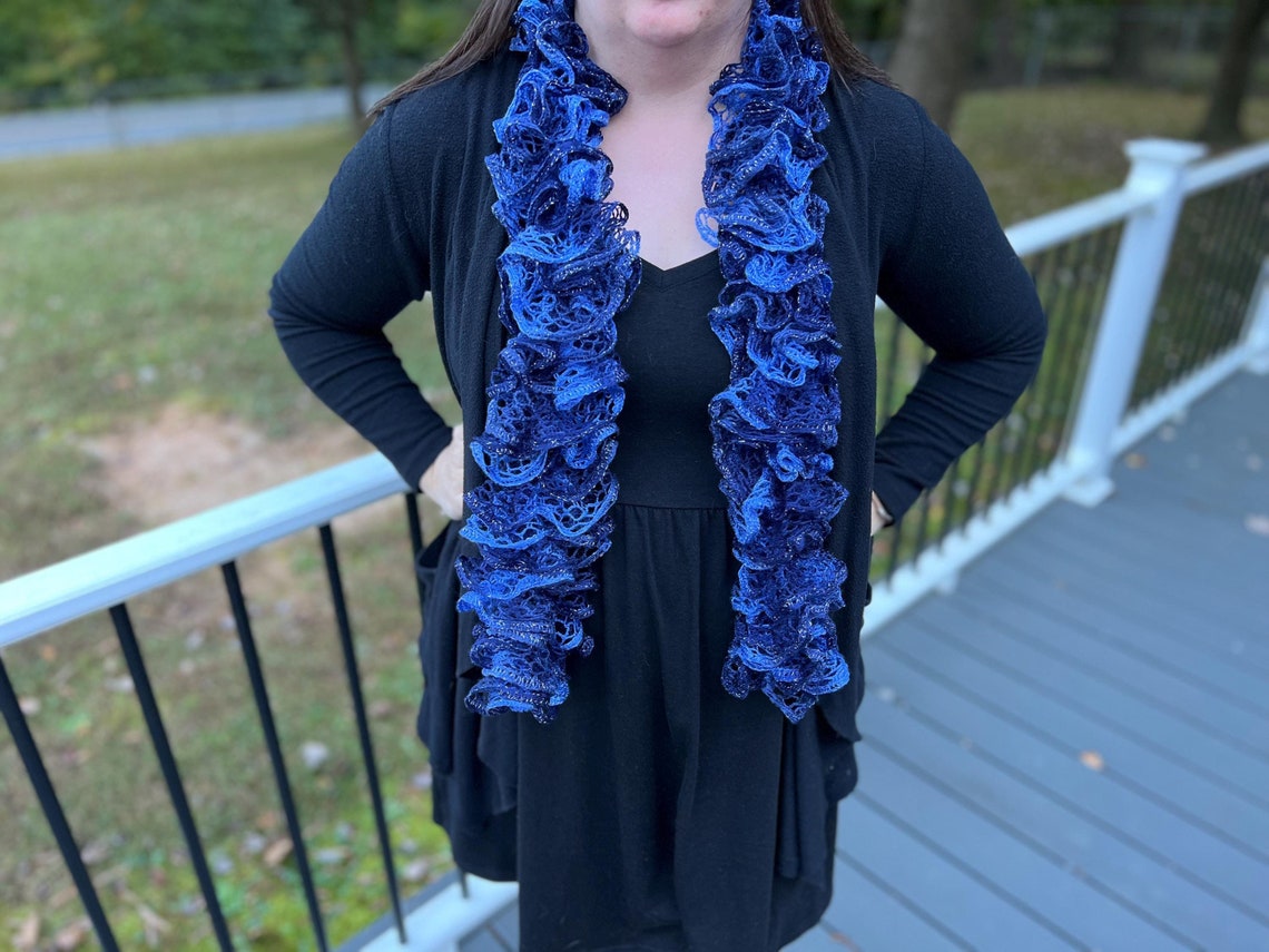 Shades of Dark Blue Ruffle Scarf - Etsy