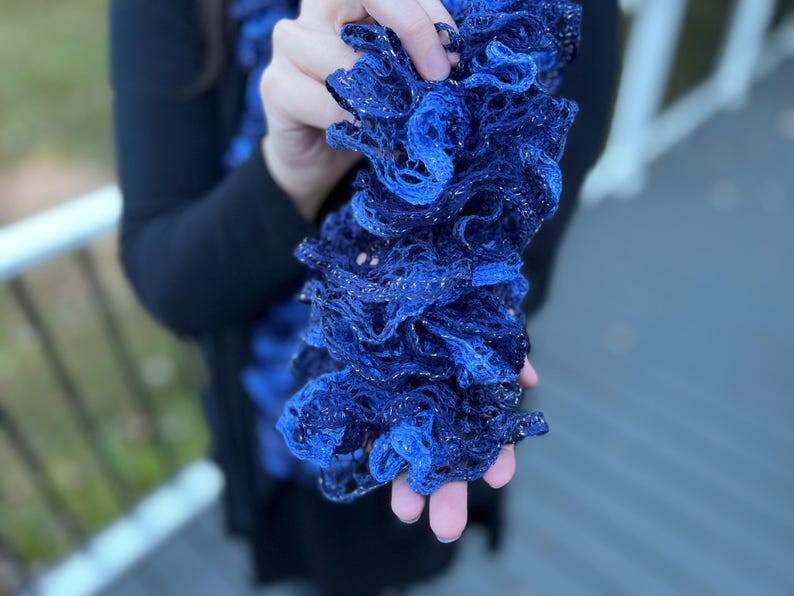 Shades of Dark Blue Ruffle Scarf - Etsy