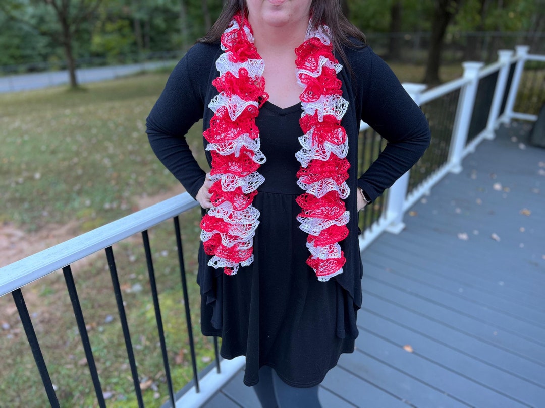 Red and White Ruffle Scarf - Etsy