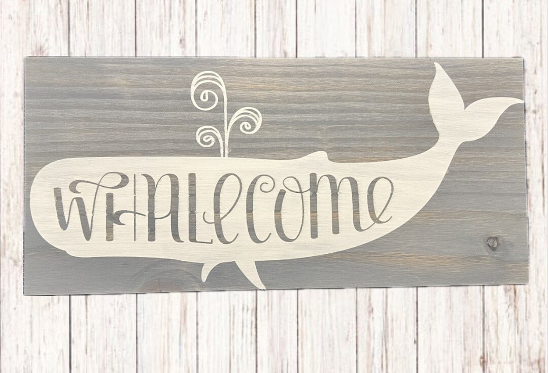 Hand-painted 16” X 8” Beach House Sign, Whalecome - Etsy