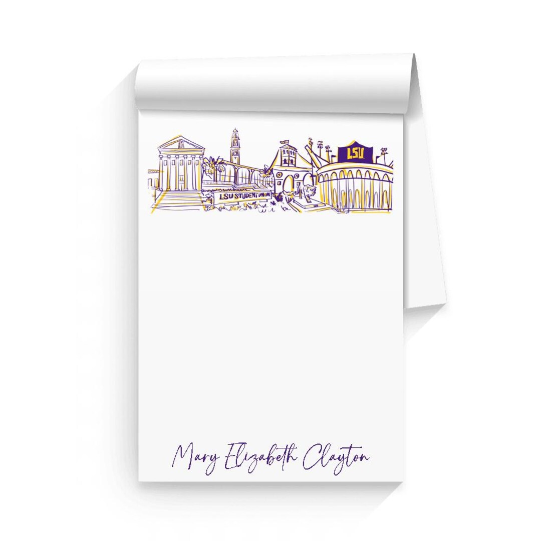 Louisiana State University (LSU) Campus Skyline - Personalized Notepad ...