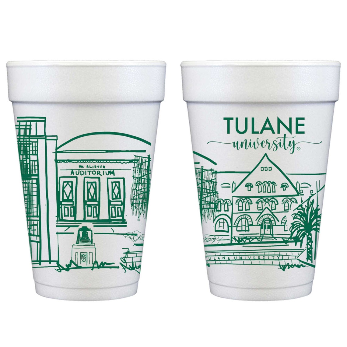 Tulane University Campus Landmarks Styrofoam Cup 10 Pack - Etsy