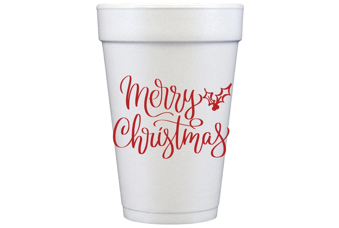 Christmas Styrofoam Cups 10 Pack Sleeve {merry Christmas Calligraphy ...