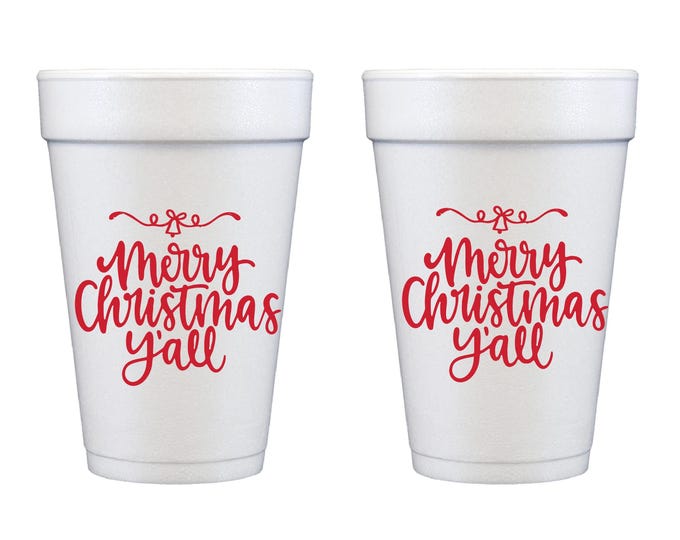 Christmas Styrofoam Cups 10 Pack Sleeve {merry Christmas Y'all} - Etsy