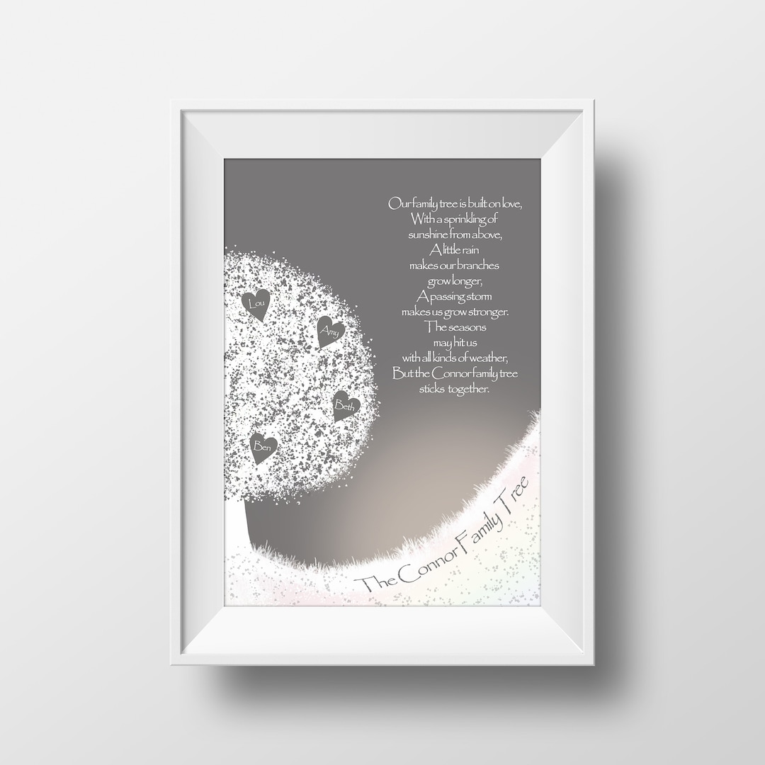 Grey Family Tree Print, Family Tree Wall Art, Custom Family Print ...
