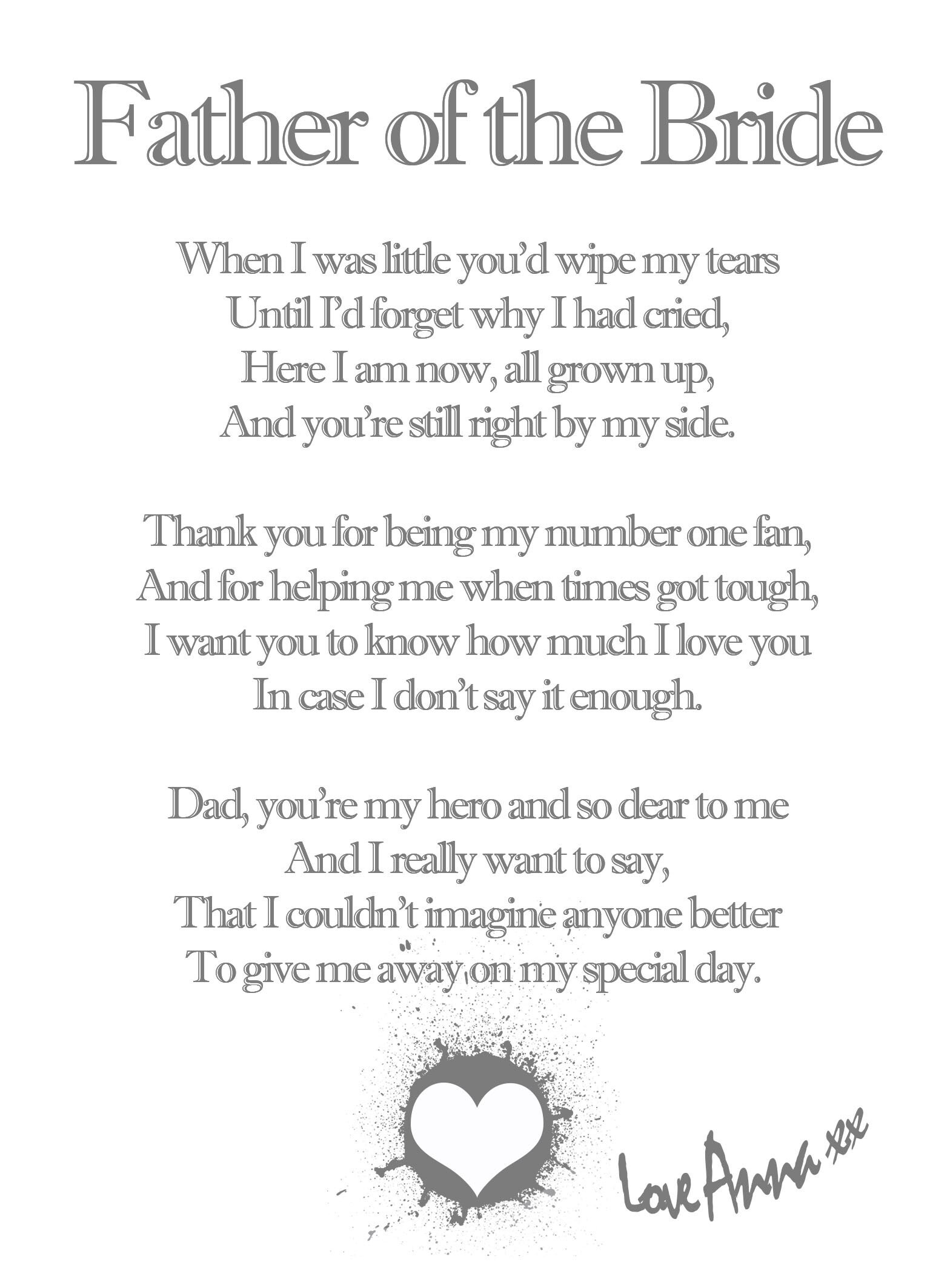 Father of the Bride Gift Father of the Bride Poem Print - Etsy UK