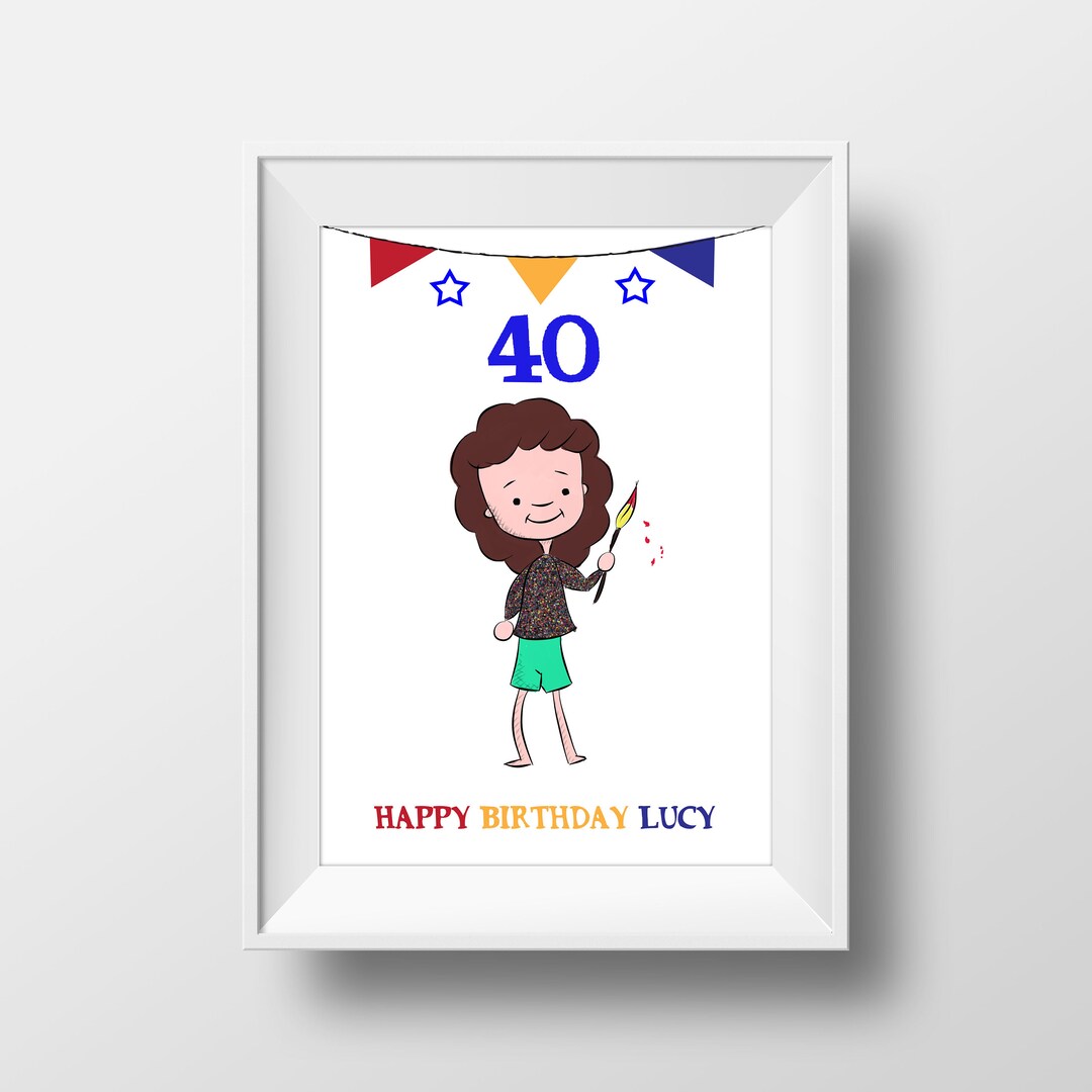 Custom Portrait 40th Birthday Print, Cartoon Portrait, Custom Stick Man ...